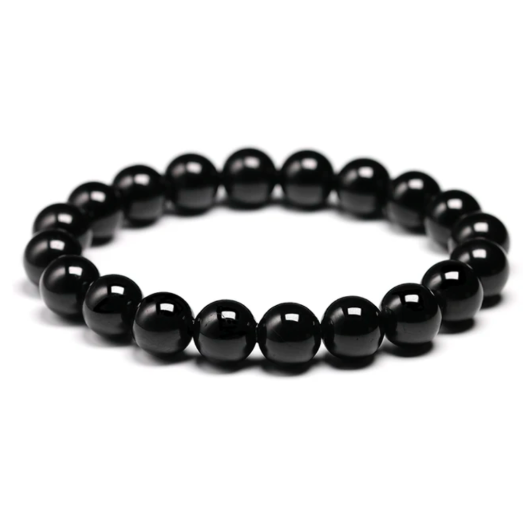 BLACK TOURMALINE 8MM SMOOTH ROUND STRETCH BRACELET – FIMENESS